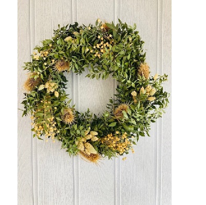 Dried Flower Wreath Ruscus & Thistle 38cm | Autumn, Christmas ...